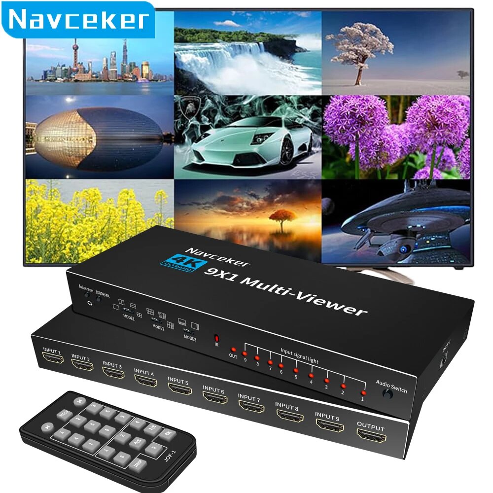Navceker HDMI мультипросмотр 9 в 1 EU Power Plug