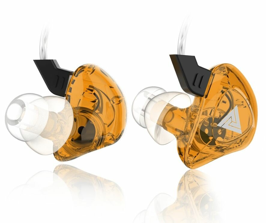 Проводные HiFi наушники QKZ AK5 для телефона, mini jack 3.5 мм с микрофоном, внутриканальные, мощные басы, жёлтые