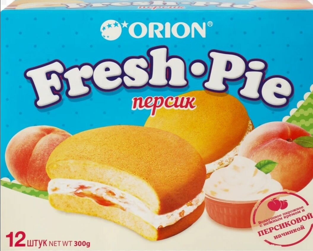 Пирожное Orion Fresh Pie персик, бисквитное 300 г