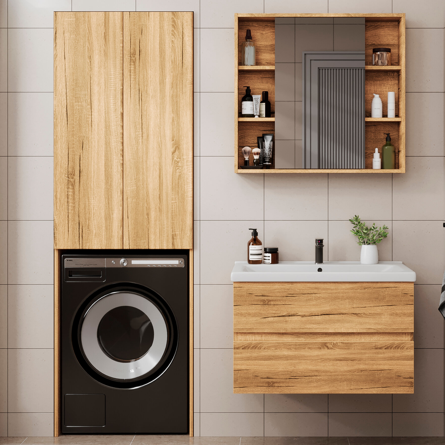 Шкаф напольный SanStar Lavanti для стиральной машины для ванной комнаты Дуб вотан