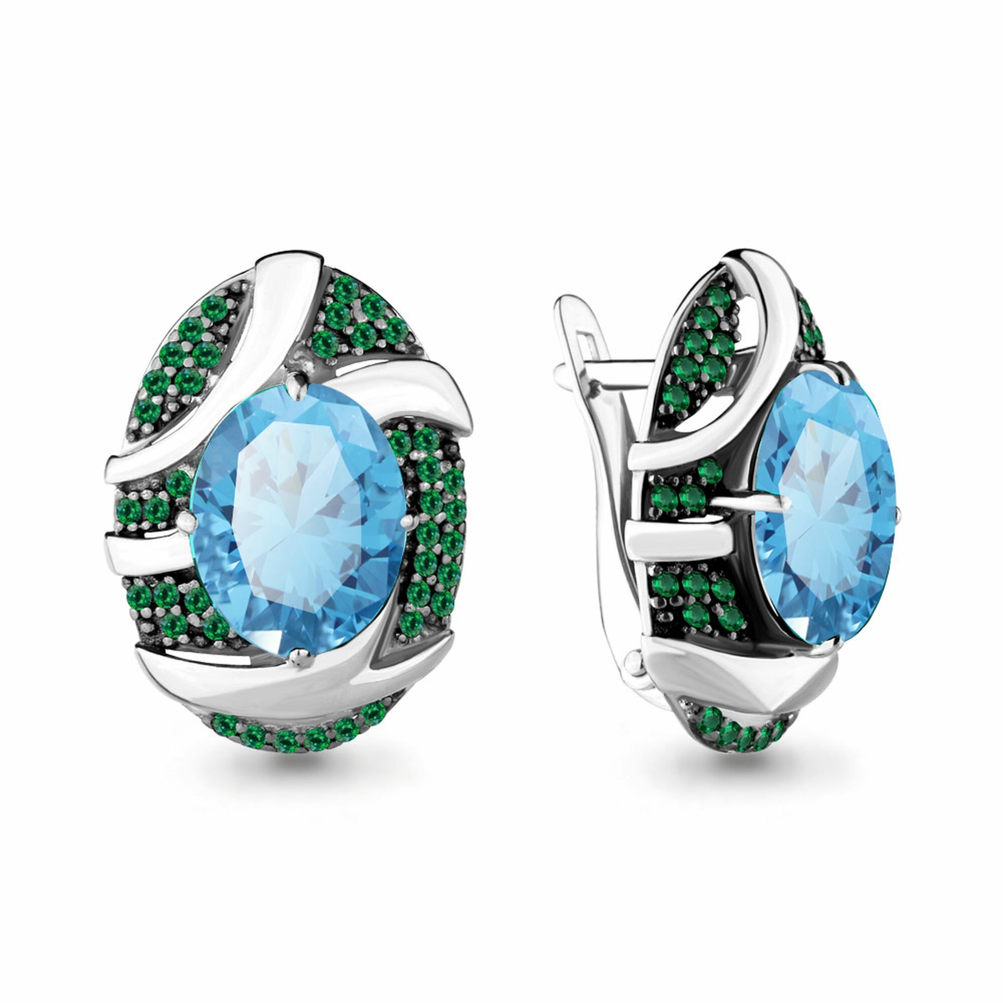 Серьги, серебро, 925 проба, родирование, турмалин, изумруд синтетический