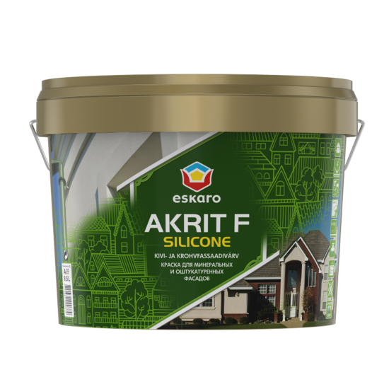 Краска 9л Eskaro Akrit F Silicone Белая, Глубокоматовая для Минеральных и Отштукатуренных Фасадов / Эскаро.