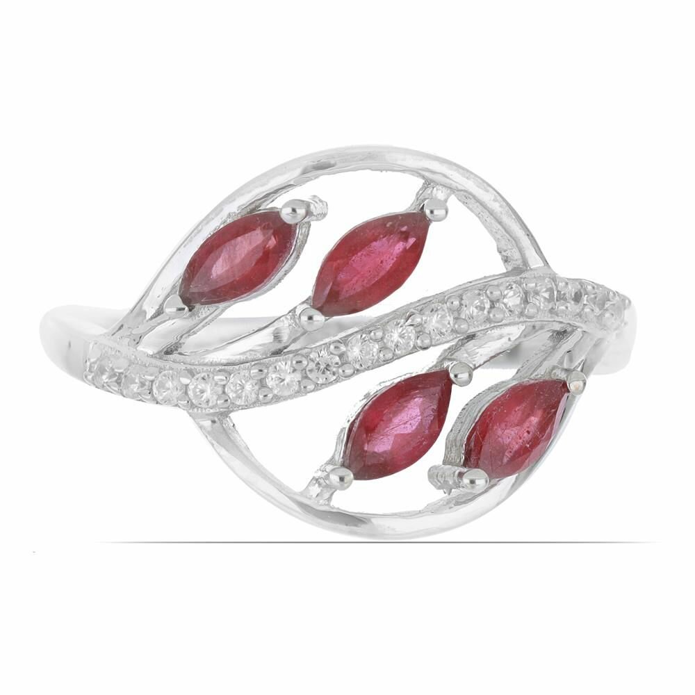 Кольцо, серебро, 925 проба, родирование, циркон, рубин