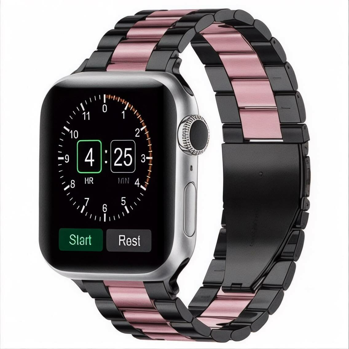 Металлический блочный ремешок для Apple Watch 1-9, SE, ULTRA 42-44-45-49 мм, черный-розовый