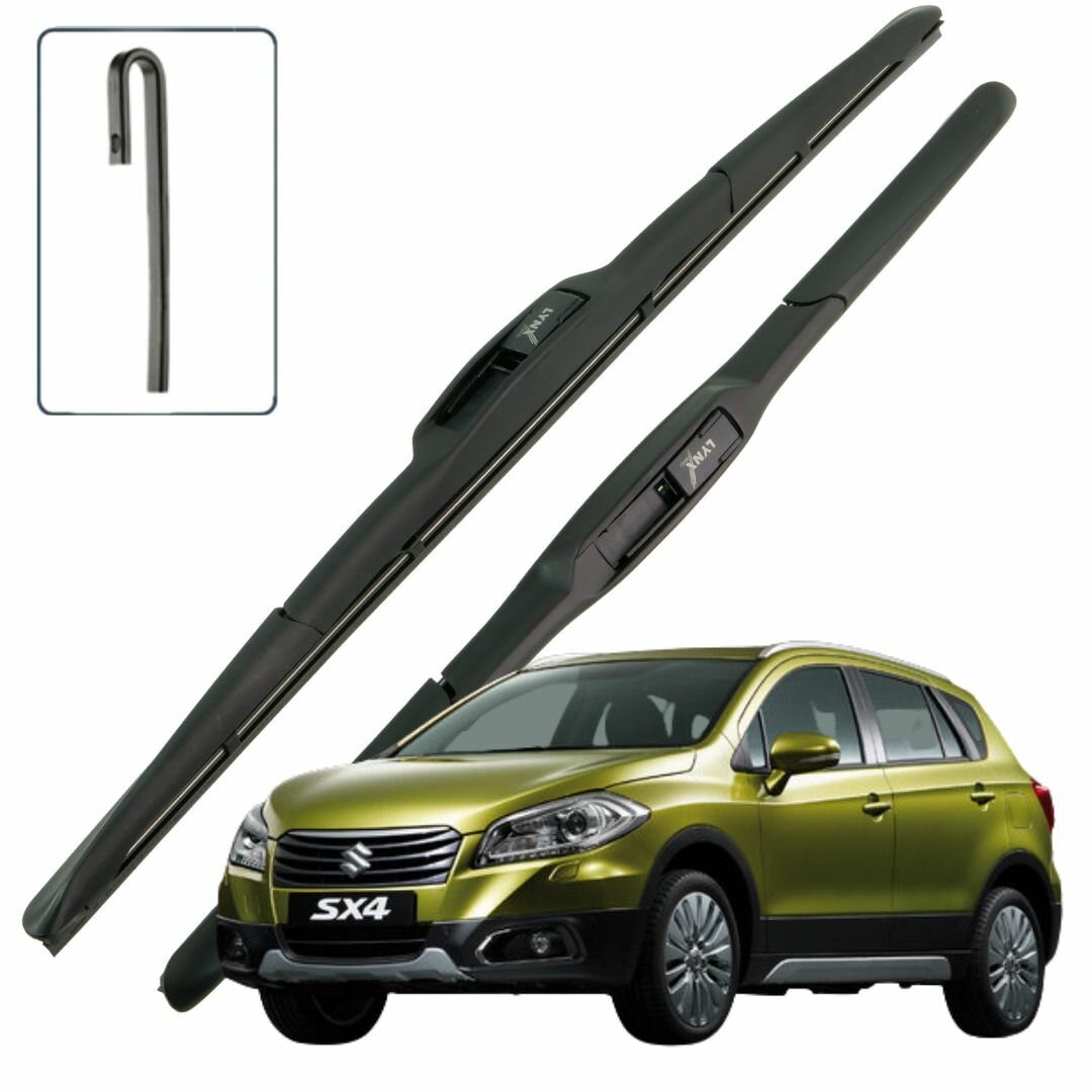 Дворники Suzuki SX4 (2) New / Сузуки SX4 Нью 5 дв. 2013 / 2014 / 2015 / 2016 Щетки стеклоочистителя гибридные ОЕМ для автомобиля LYNXauto 650мм-400мм к-т 2шт.