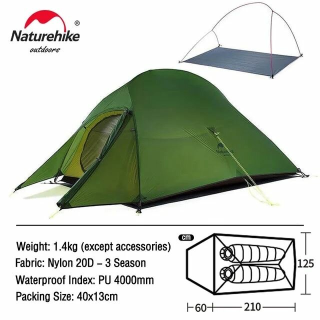 Палатка туристическая Naturehike Cloud UP 2 20D (Зеленый лесной)