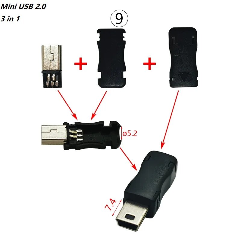 Комплект DIY разъемов USB Type-C 10 шт Mini USB 2.0 B 3in1