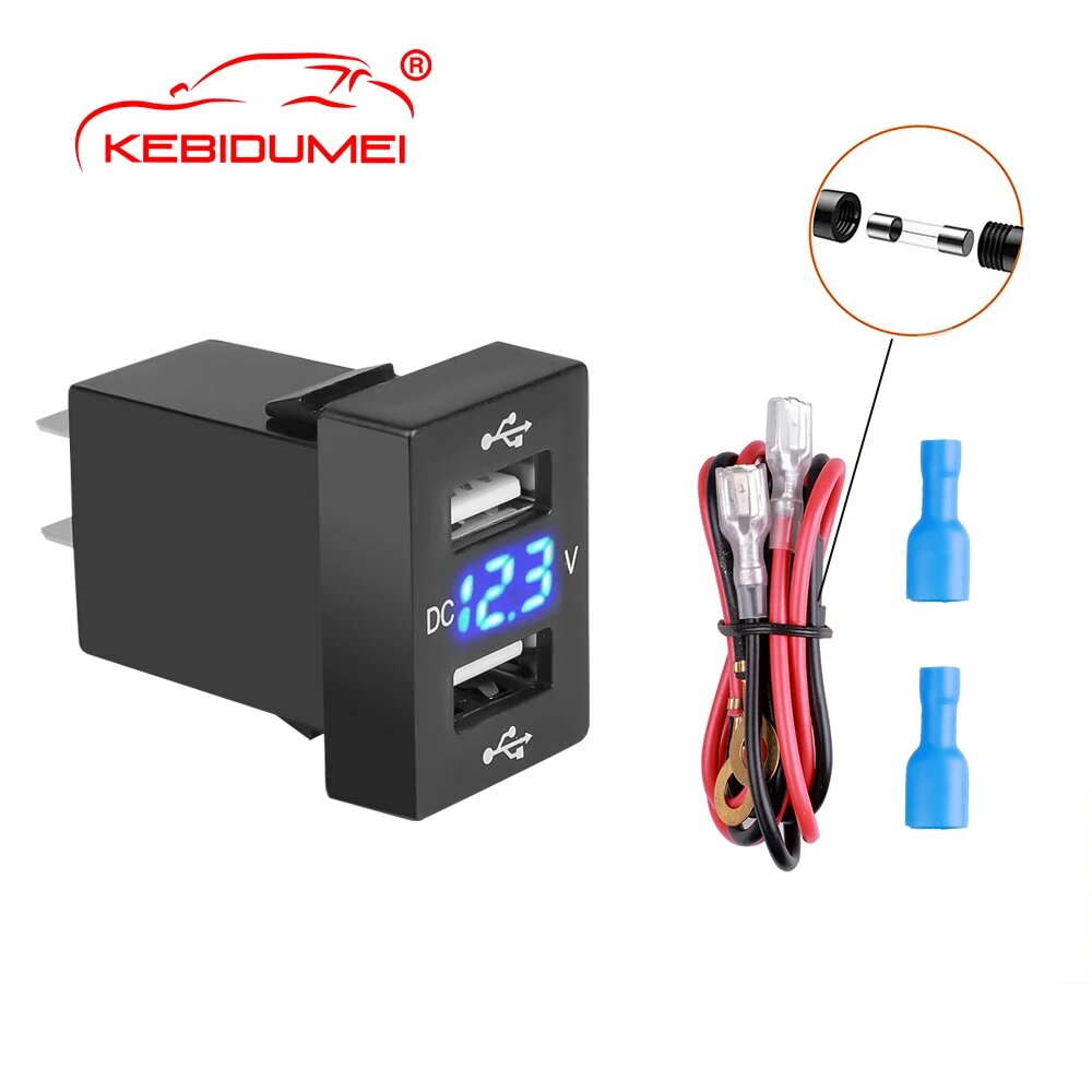 Автомобильное зарядное устройство Kebidumei с двумя USB-портами 2,1 А, 12-24 В, рекламный светодиодный USB автомобильный адаптер питания, зарядное устройство для автомобилей серии Toyota