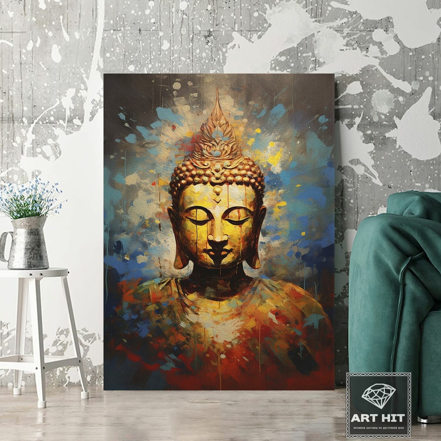 Картина на холсте Будда, Многоликий Будда, 40х60 см.