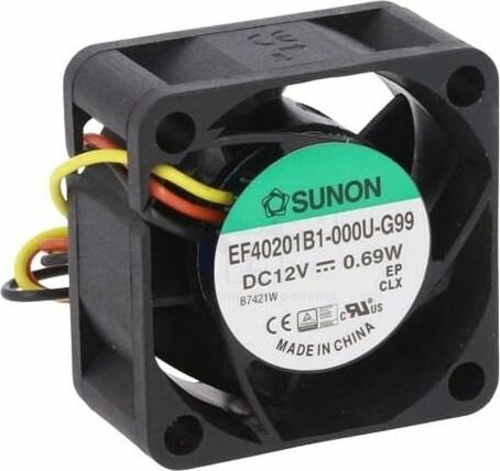 Вентилятор осевой SUNON EF40201B1-000U-G99 Вентилятор осевой 12В DC 40x40x20мм подшипник качения 15,12куб. м/ч 26,5дБА 1шт