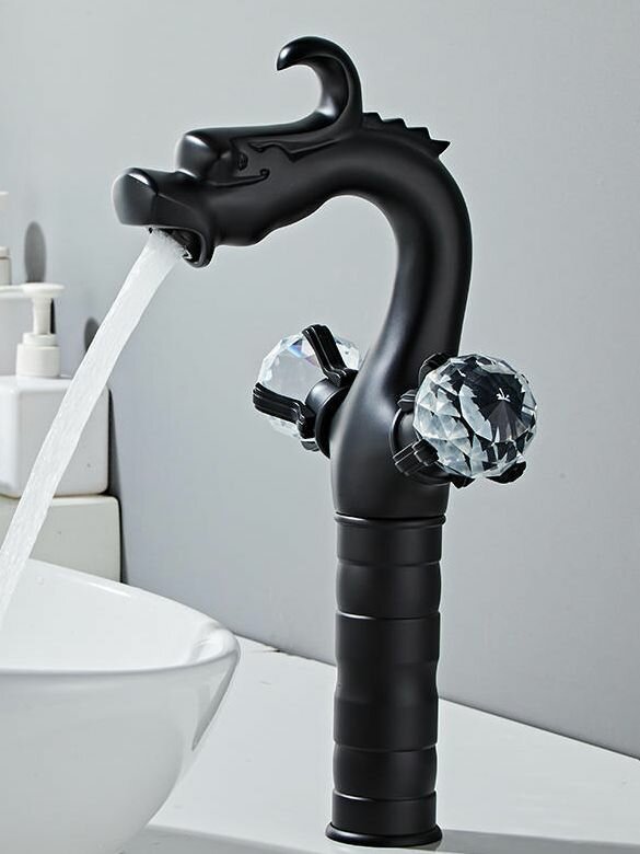 Смеситель для ванной комнаты в европейском стиле в форме дракона, двойная ручка из хрусталя, для горячей и холодной воды, латунь