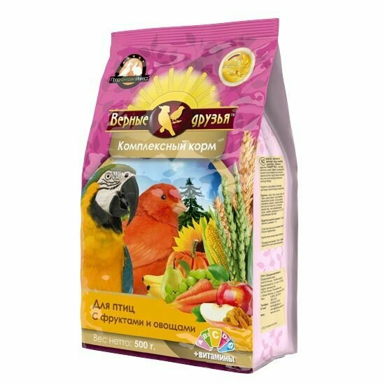 Корм "Верные друзья" для птиц с фруктами и овощами пакет 500 гр. 8 штук