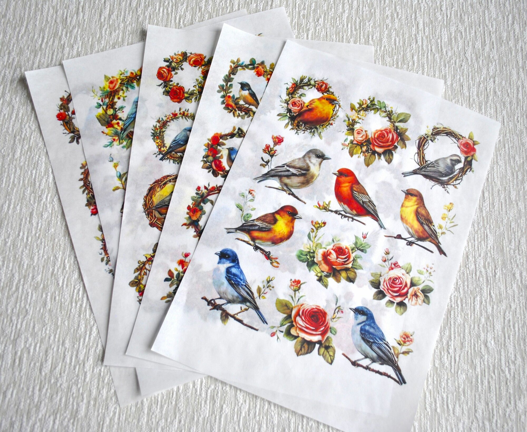 Набор бумаги для декупажа 5 листов А4, 40 гр/2м.