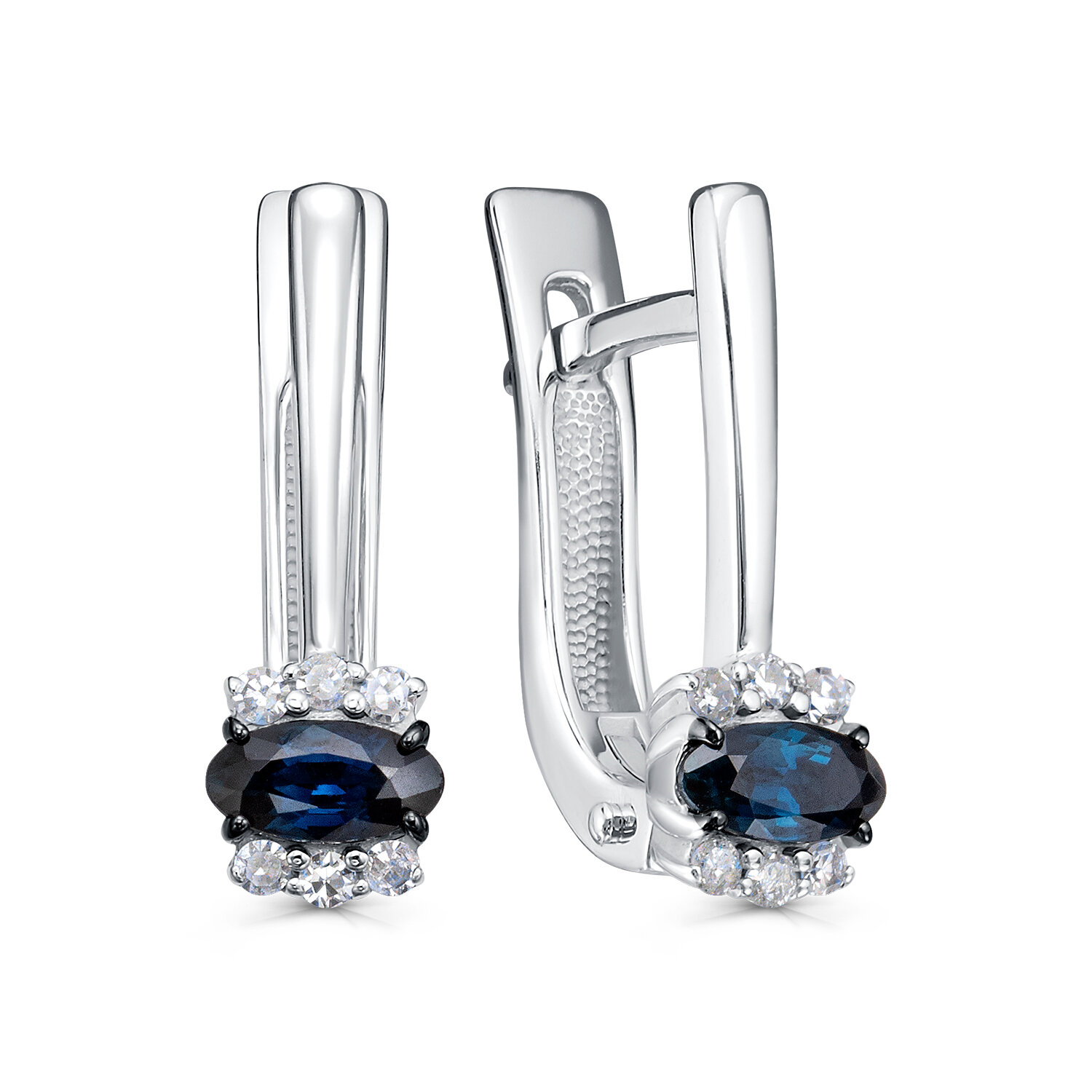 Серьги, белое золото, 585 проба, сапфир, бриллиант