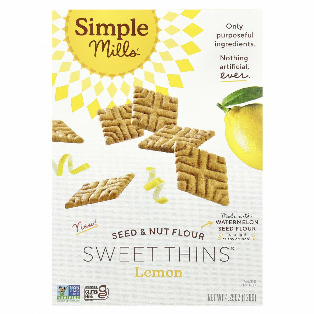 Simple Mills, Sweet Thins®, мука из семян и орехов, со вкусом лимона, 120 г (4,25 унции)