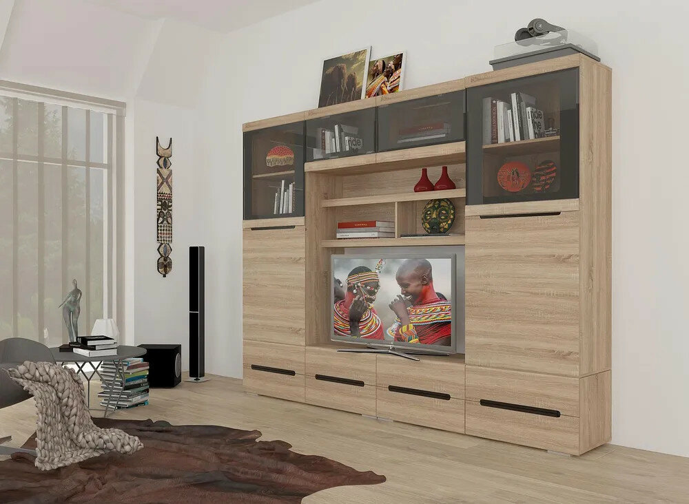 Гостиная мебель Миф Эколь Вариант №2 дуб , размер 2230х390х1810мм