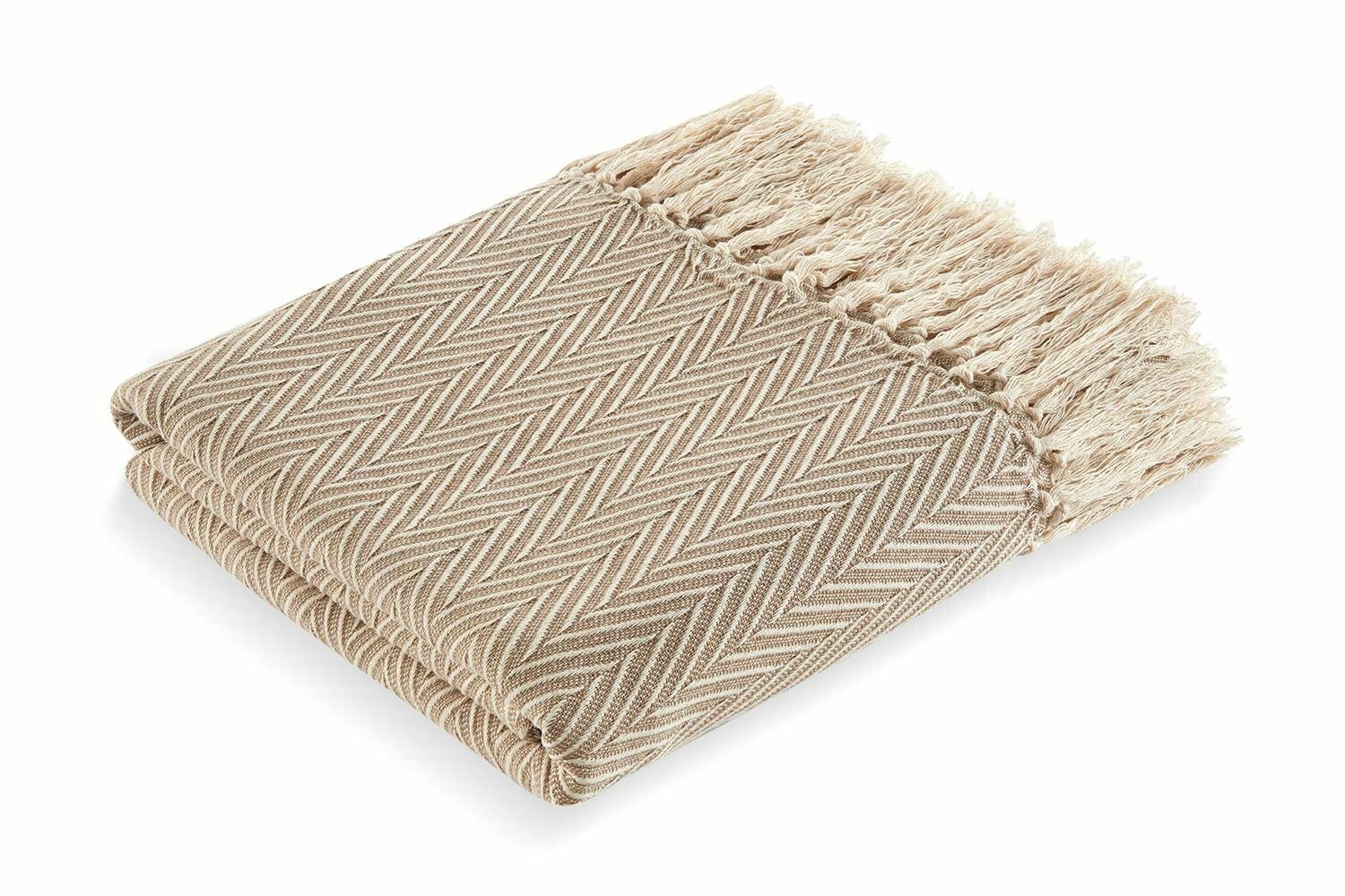 Плед 200х220 см MICASA Zigzag, 100% хлопок, с бахромой, цвет коричневый