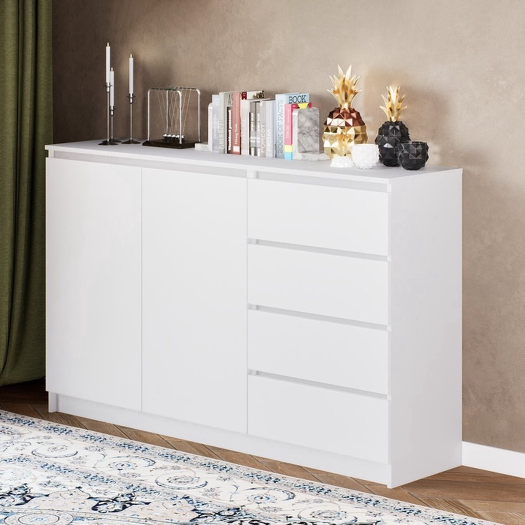 Комод Сима-ленд "Мадера", ЛДСП, белый, 4 ящика, роликовые направляющие