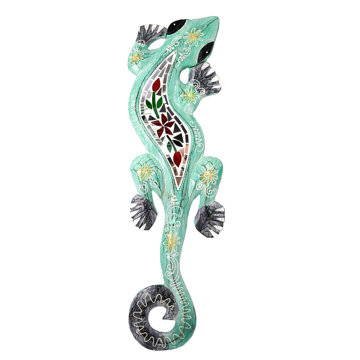 Панно настенное зеленая ящерица С мозаикой (дерево албезия, стекло, 50 см.), с острова Бали, 1 шт.