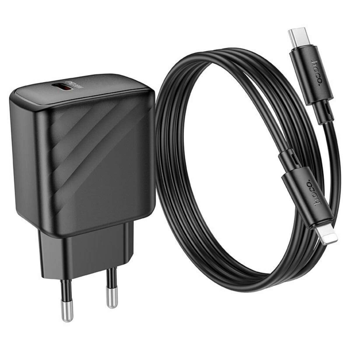 Адаптер СЗУ-Type-C Hoco CS22A Value, 3A, 30W + кабель Lightning 1м, черный — фото 1