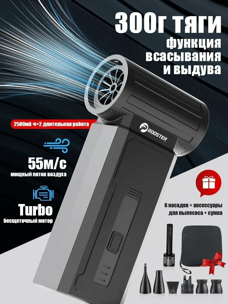 BOOSTER BOLUOJUN W01 воздуходувка аккумуляторная, Пылесос-воздуходувка 2 в 1, Макс. скорость 55 м/с