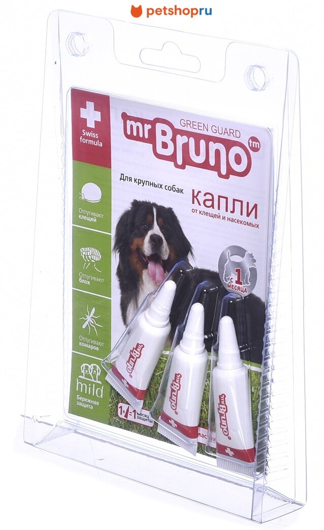Mr.Bruno Капли репеллентные для крупных собак весом более 30 кг, 3 шт по 4 мл