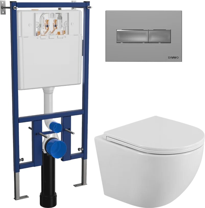 Комплект 3 в 1 Унитаз подвесной BelBagno Uno BB3105CHR/SC / Инсталляция DIWO 4501 / Кнопка 7321 цвет матовый хром