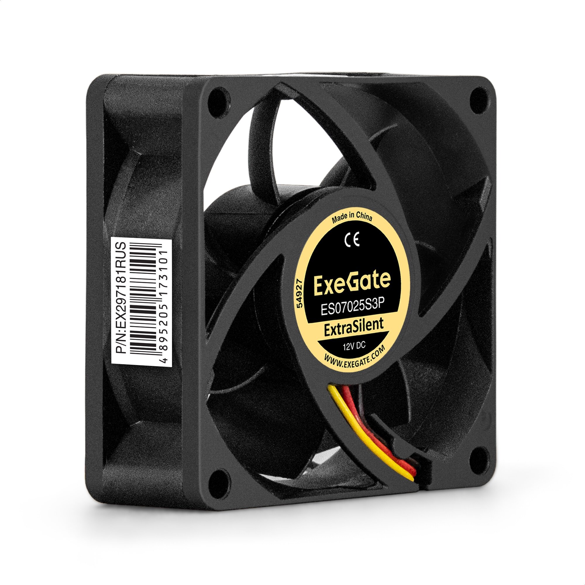 Вентилятор 12В DC ExeGate ExtraSilent ES07025S3P (70x70x25 мм, Sleeve bearing (подшипник скольжения), 3pin, 2300RPM, 25dBA) EX297181RUS