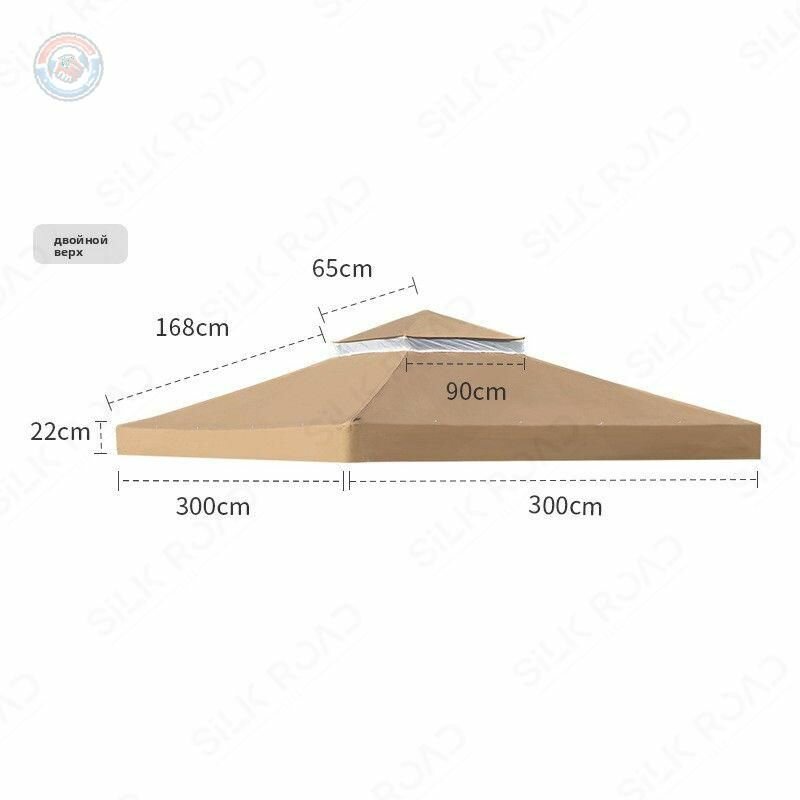 Наружный тент для беседки 3х3 м с двойным верхом водонепроницаемый полиэстер хаки защита от дождя и солнца универсальный навес для сада и дачи