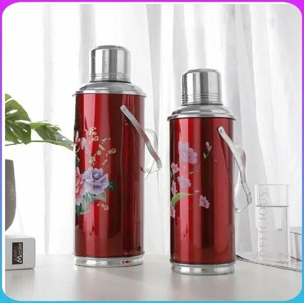 Термос С ручкой "красный глянец и цветок B Y96X", 2 л