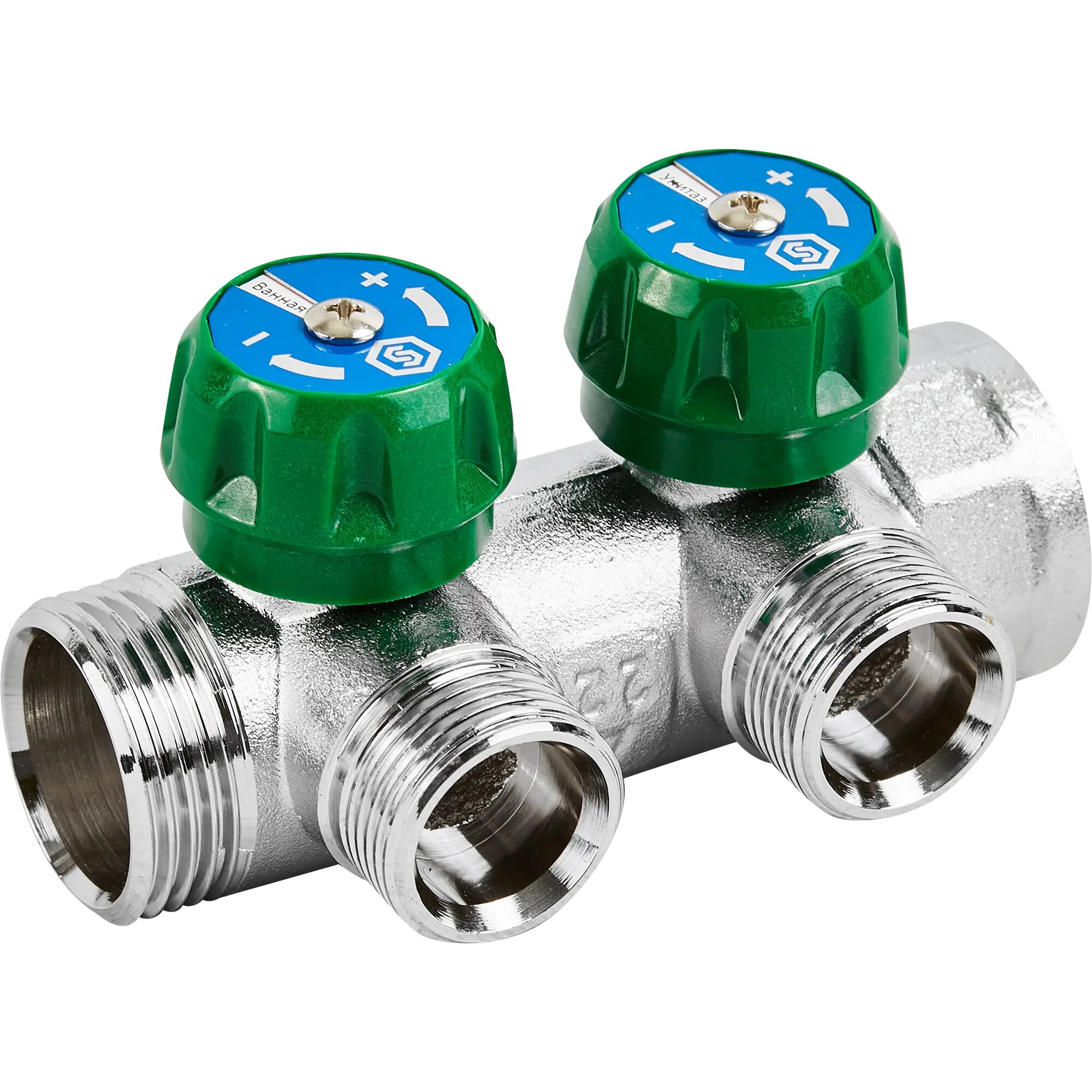 Stout регулируемый коллектор на 2 отвода 1x3/4 латунь для отопления и водоснабжения