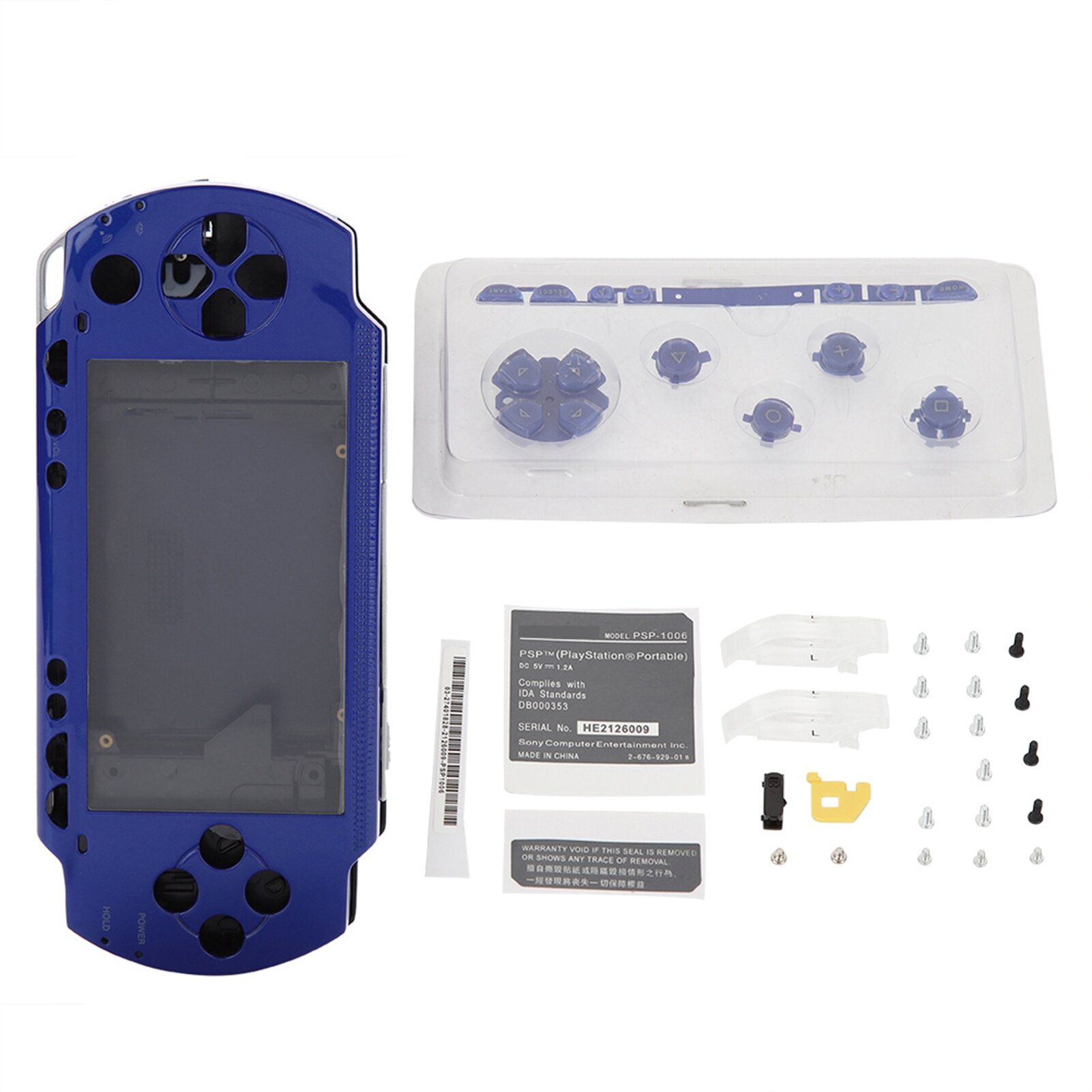 Case Cover Replacement Full Shell Housing Set with Buttons Kit For PSP 1000 (Blue)