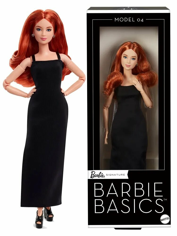 Кукла Barbie, Коллекционная кукла Basics Model 04, Рыжие вьющиеся волосы, черное мини-платье