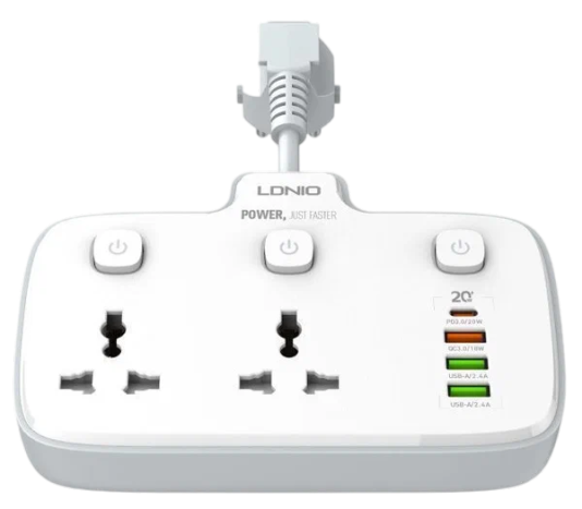 Сетевой фильтр LDNIO SC2413. 2 розетки + 2*USB+1*PD+1*QC3.0. White