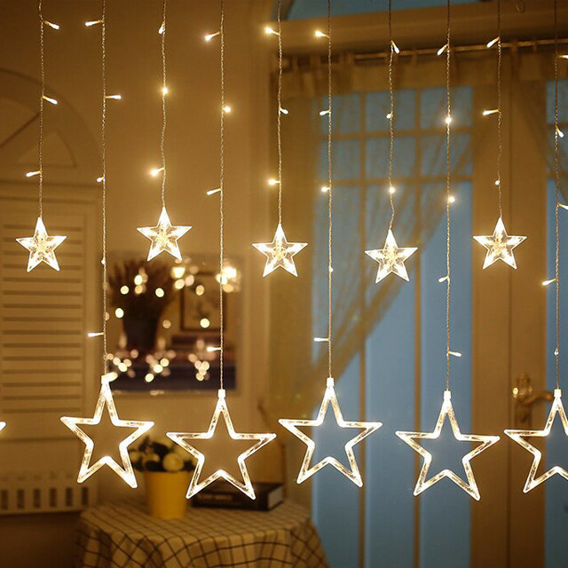 Светодиодная гирлянда бахрома Звезды Эмбер 2*0.7 м, 138 теплых белых LED ламп, прозрачный ПВХ, контроллер, IP20, Snowhouse, DCLLD-138WW-C