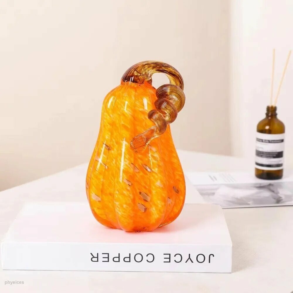 Фигурки оранжевой тыквы из дутого стекла ручной работы, хрустальная тыква, домашний декор