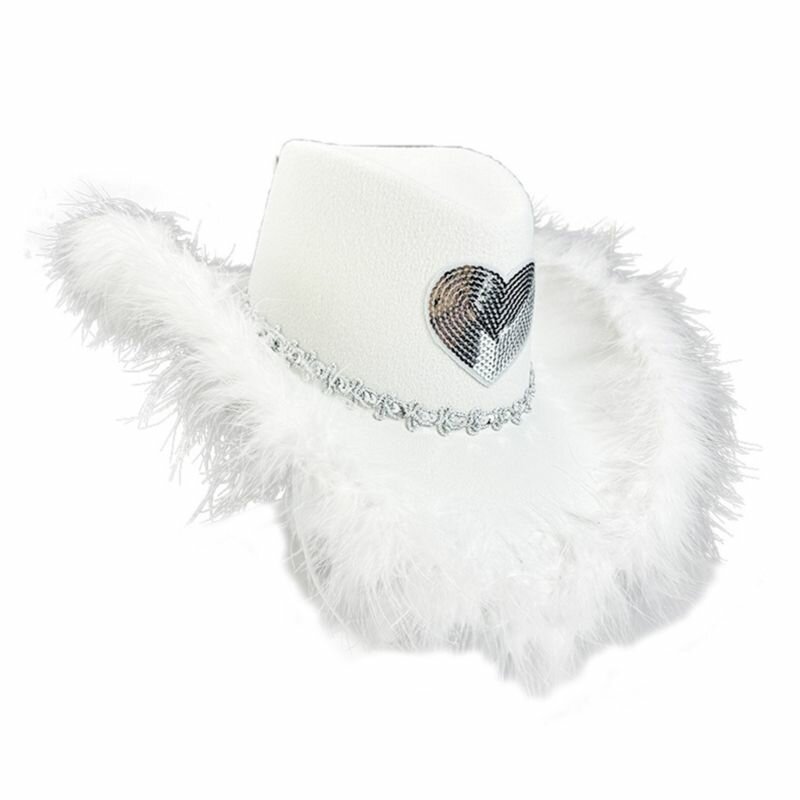 Ковбойская шляпа Love Western С опушкой из перьев-Белый
