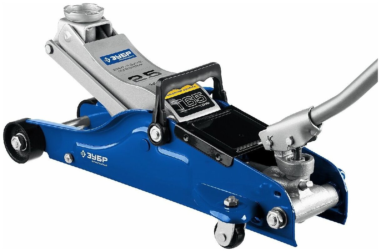 Подкатной домкрат ЗУБР Профессионал с низким подхватом 90 мм и грузоподъемностью 2 5 т максимальная высота подъема 360 мм поворотная ручка
