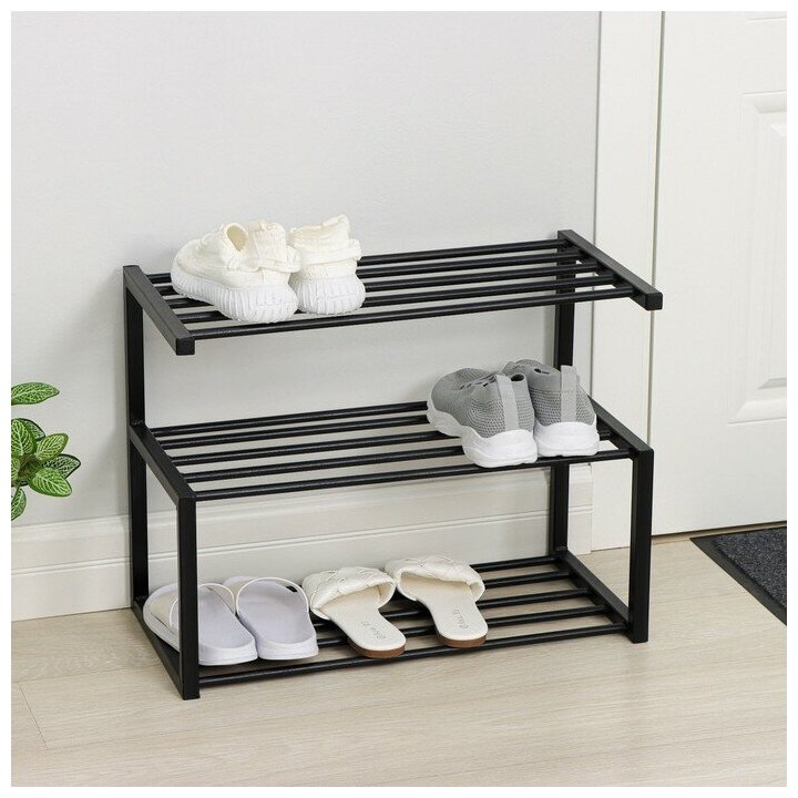 Обувница 3-х ярусная«Шестёрка», 59×31×46 см, чёрная