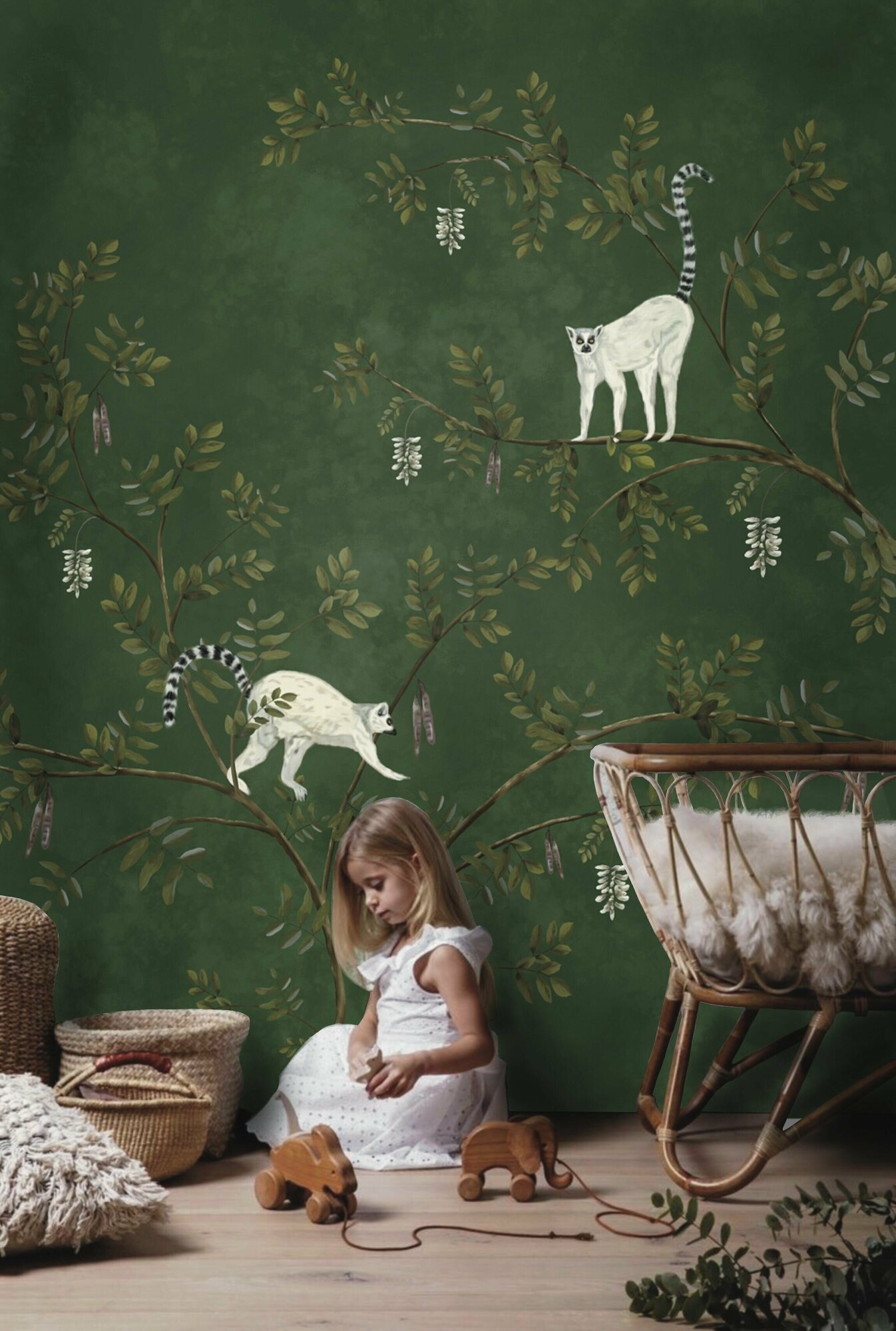 Фреска бесшовная Лемуры Зеленый (текстура туман) (ширина 2550мм х длина 3000мм)