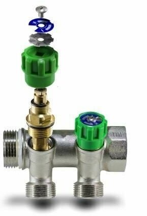 Коллектор для воды 3/4 на 6 отводов 1/2, гребенка распределительная вентильная для водоснабжения