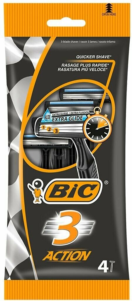 Bic Станки для бритья 3 Action одноразовые для чувствительной кожи 3-лезвия 4шт