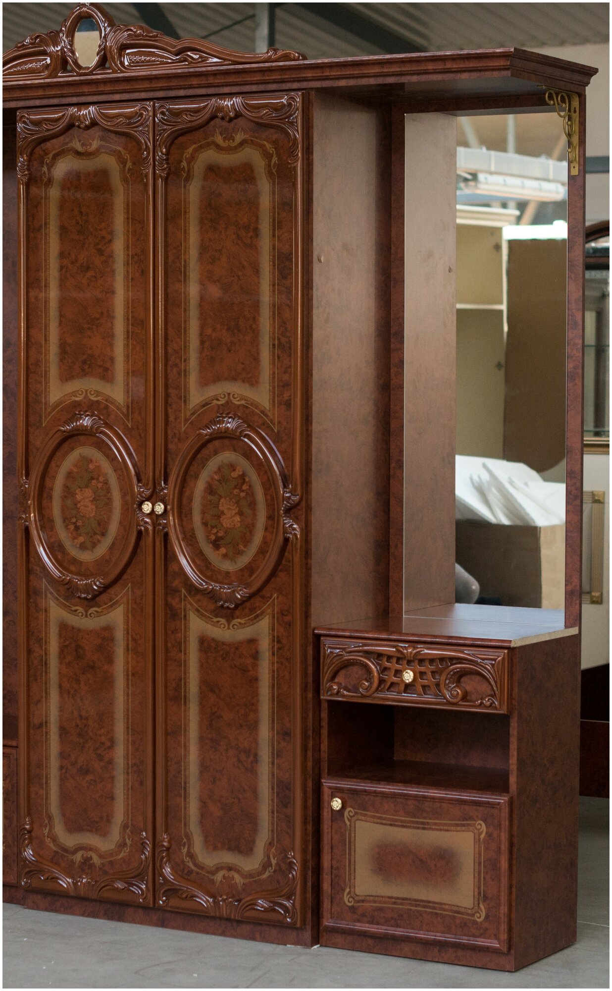 Прихожая Роза орех глянец (шкаф 2-х дв, тумба с зеркалом), фабрики Диа Мебель, Россия