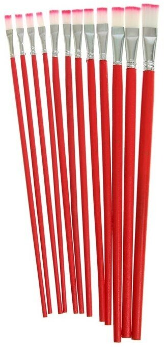 Набор кистей для рисования, нейлон, 12 штук: №1, 2, 3, 4, 5, 6, 7, 8, 9, 10, 11, 12, плоские, деревянная ручка, международный размер