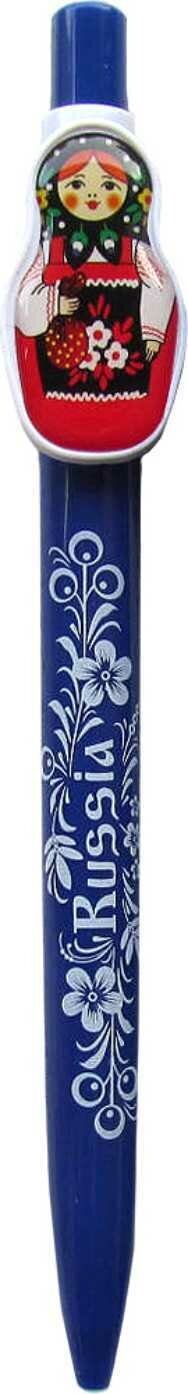 Шариковая ручка сувенирная Синяя гжель Матрешка 14 см 2 штуки