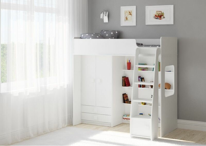 Кровать чердак Легенда A603.1 белый спальное место 190х80 см