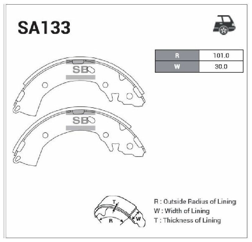Колодки тормозные бар. HYUNDAI GETZ 1.1-1.6 02- c АБС (D 203mm) SA133