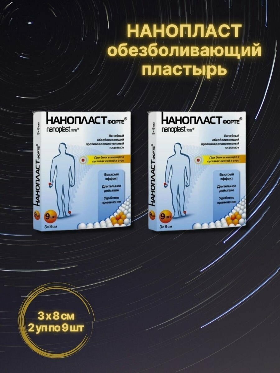 Пластырь обезболивающий 3х8 см-9шт/уп. NANOPLAST forte / Нанопласт форте