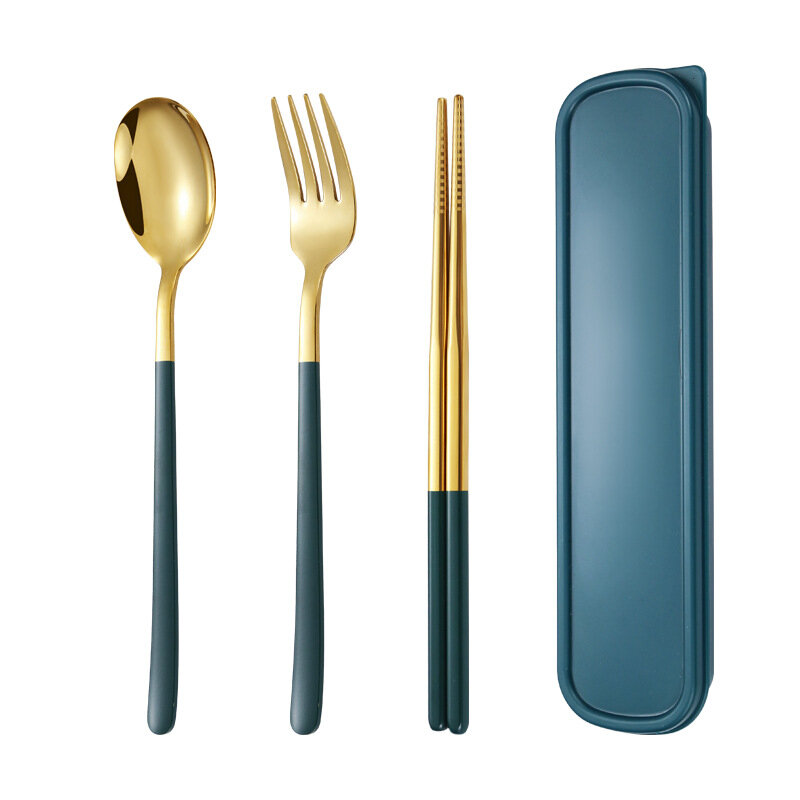 Набор из 3 ножей из нержавеющей стали 304, зелено-золотой цвет, компактный для походов и путешествий