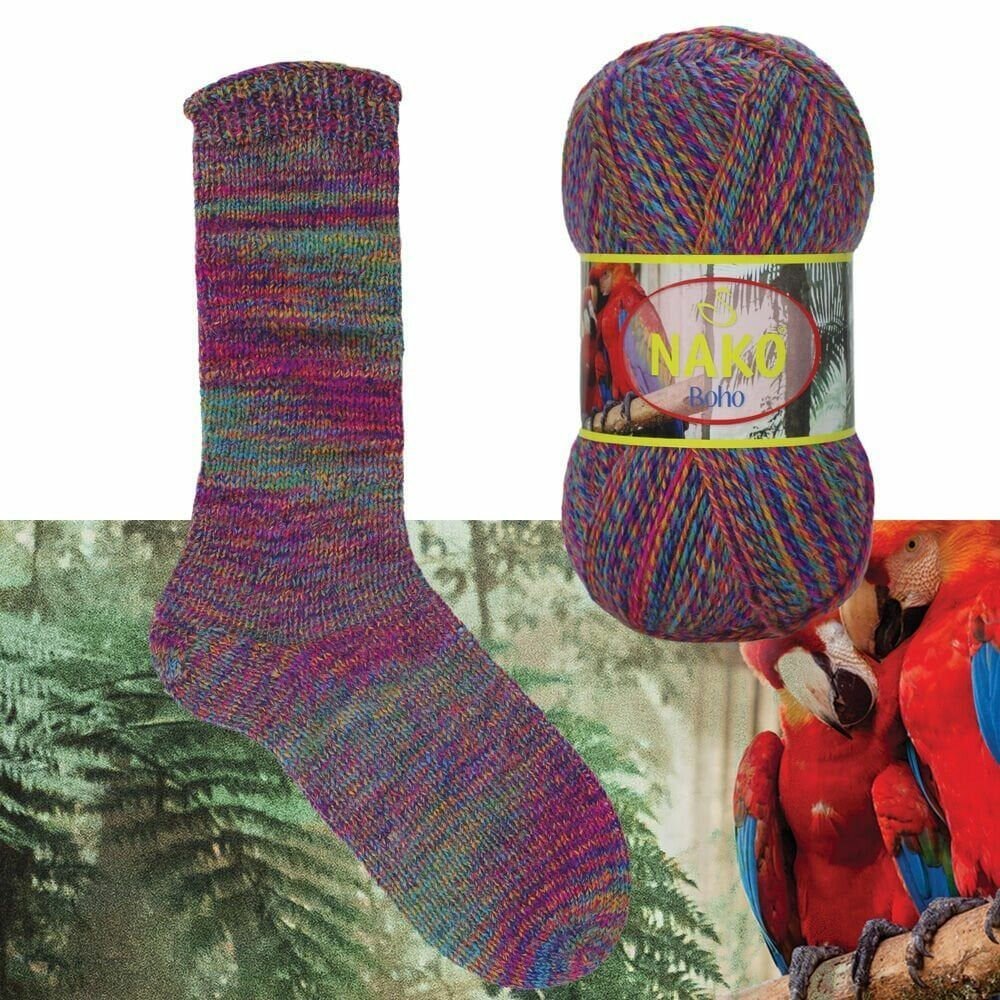 Пряжа Boho Nako, лил/бир - 87725, 75% шерсть, 25% полиамид, 5 мотков, 100 г, 400 м.